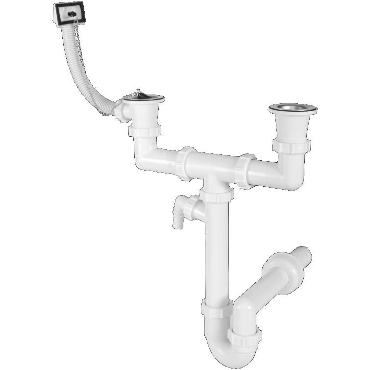 Styron lefolyó garnitúra 2 medencés mosogatótálhoz, 3,5"