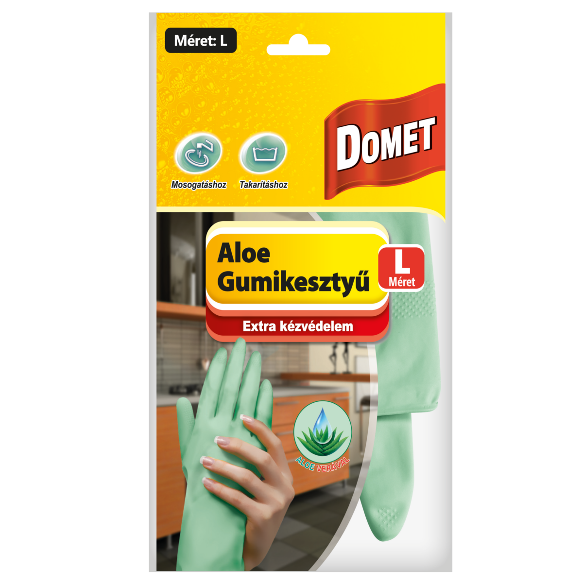 DOMET GUMIKESZTYŰ L-ES 1 PÁR LATEX, ALOE VERA - Takarító- és