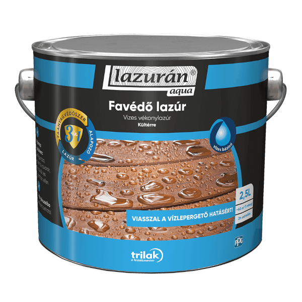 Lazurán aqua 3in1 favédő lazúr vizes 2.5l teak - Lazúr