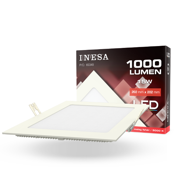 Inesa beépíthető led panel 15w 1000lm 3000k ip20 g2 20x20cm