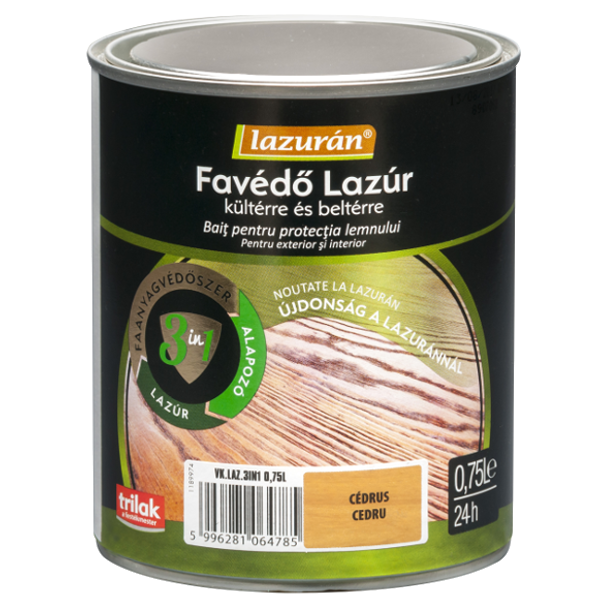 Lazurán favédő lazúr 3in1 színtelen 0.75 l - Lazúr - Festék,