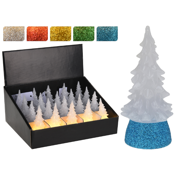 Dísz fenyő led-es 4x4x10cm műanyag, 5féle színben - Karácsonyi
