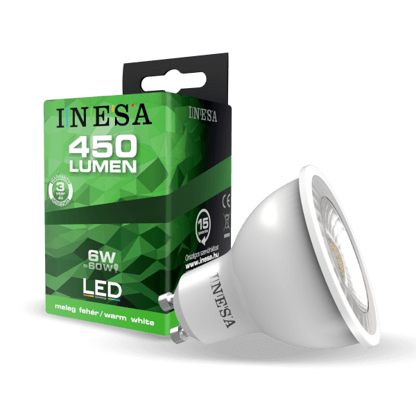 Inesa Led FÉnyforrÁs Spot Gu10 6w 450lm 105° 3000k Izzó