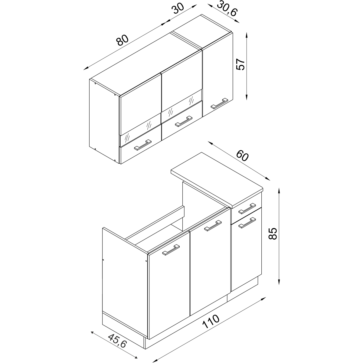 MINI PANEL KONYHA CORTONA TÖLGY 200X110X60CM - Komplett konyhabútor