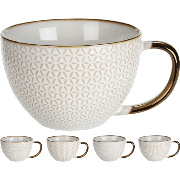 KERÁMIA BÖGRE 420 ML FEHÉR 4 FÉLE MINTÁVAL - Tálalóedény