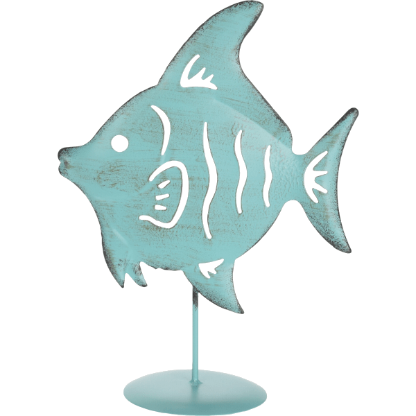 FÉM ÁLLÓ DÍSZ HAL 18X8,7X24,5CM TÜRKÍZ TÖRTFEHÉR SÖTÉTKÉK