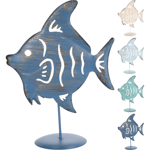 FÉM ÁLLÓ DÍSZ, HAL 18x8,7x24,5cm TÜRKÍZ, TÖRT FEHÉR,