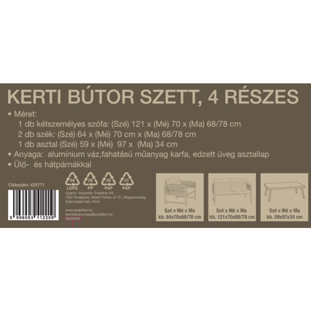 4 személyes alumínium vázú kerti bútorszett - Fém kerti bútor