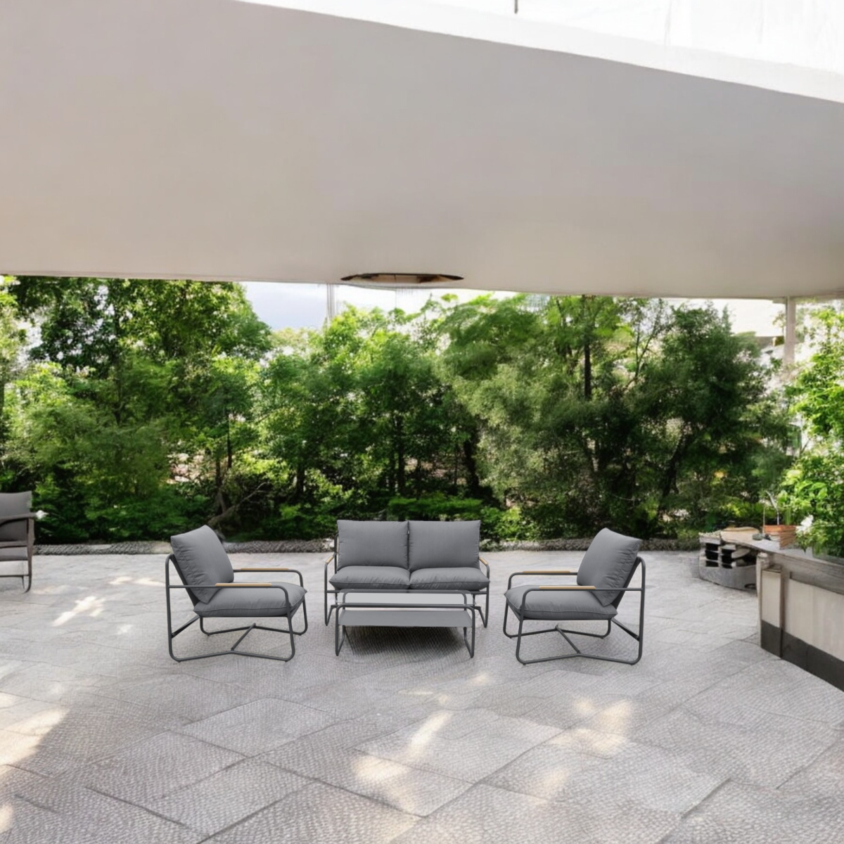 4 személyes acél szürke kerti bútor szett - Fém kerti bútor