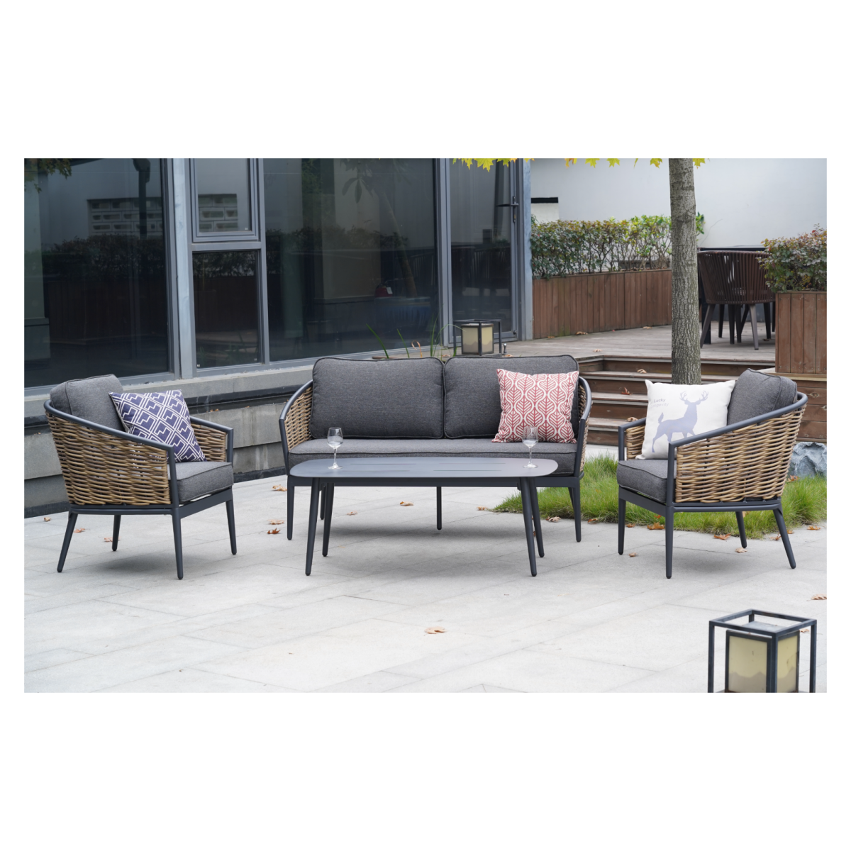 4 személyes alumínium vázú fonott kerti bútor szett - Fém kerti