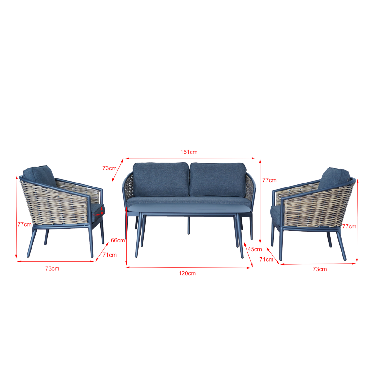 4 személyes alumínium vázú fonott kerti bútor szett - Fém kerti